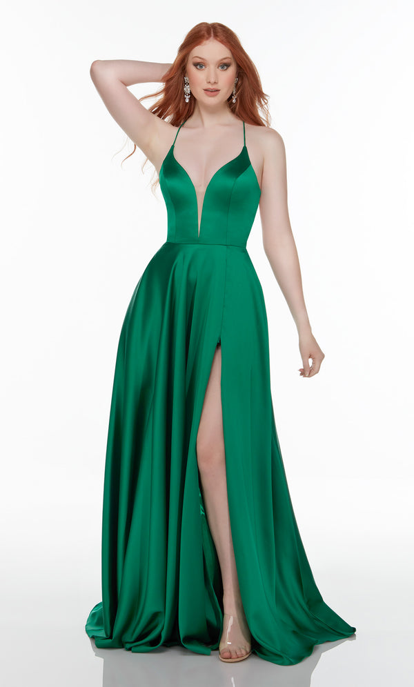 Formal Dress: 1722. Long Slit Dress, Plunging Neckline, Flowy | Alyce Paris